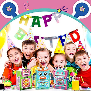 24 Pcs Robot Party Supplies Candy Gift Bags, Robot Goodie Gift Treat Bags, Kids Candy Treat Bags with Handle for Robot Themed Birthday Party Decorations Supplies