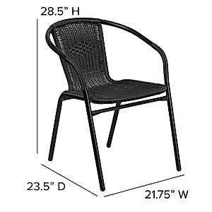 EMMA + OLIVER 2 Pack Black Rattan Indoor-Outdoor Restaurant Stack Chair with Curved Back