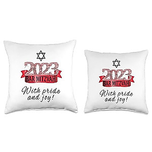 2023 Bar Mitzvah Gifts & Decorations For Boys 2023 Bar Mitzvah I Pride & Joy I White Red Banner Decor Throw Pillow, 18x18, Multicolor