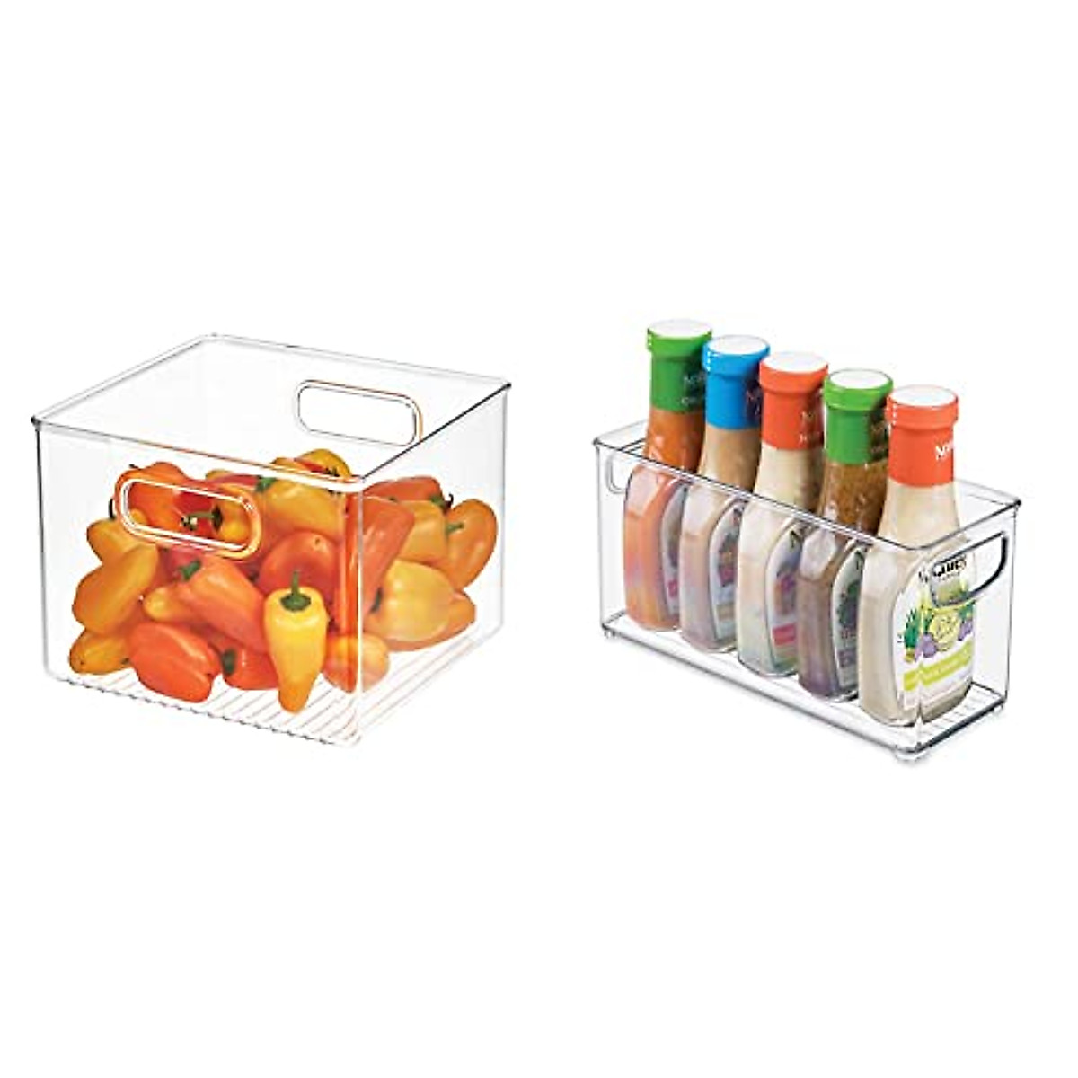 iDesign Plastic Fridge and Pantry Organizer Bin with Integrated Handles – 8” x 8” x 6”, Clear & Linus BPA-Free Plastic Stackable Organizer Storage Bin with Handles for Kitchen, Pantry, Bathroom, Small