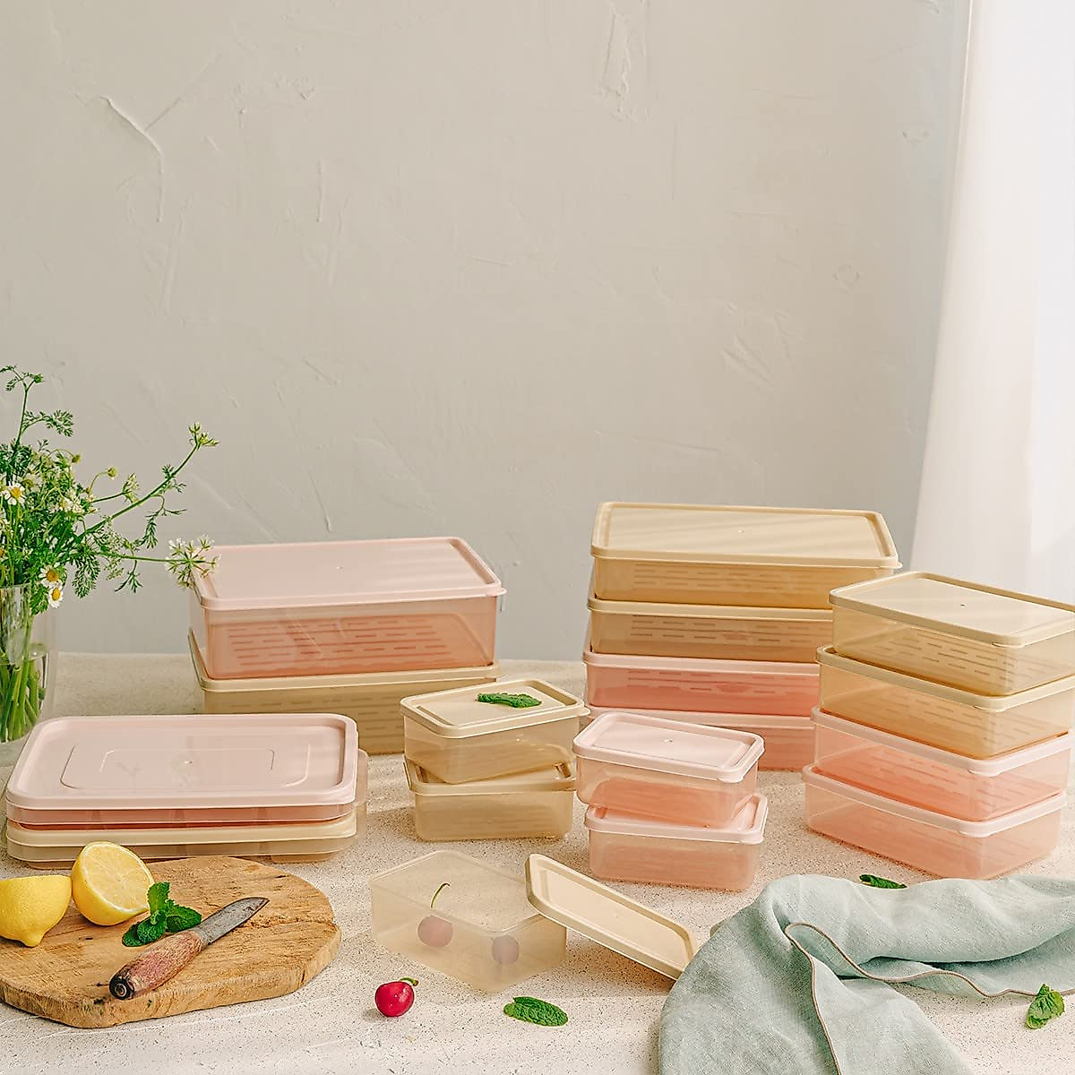 Dr.HOWS YU COLD & FREEZER CONTAINER Stackable Portable Freezer Storage Containers, Meal Prep, Lunch for Child, Microwave safe, BPA-Free 1 piece (12 COMPARTMENT CONTAINER - LIGHT BEIGE)