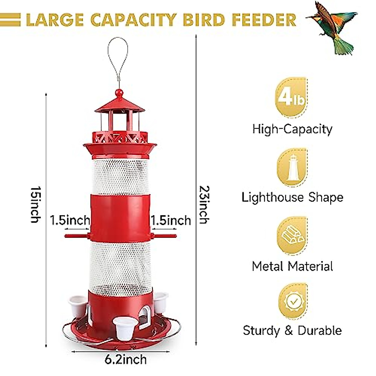 Decflow Bird Feeders for Outdoors Hanging, Wild Bird Feeder for Outside Bird, 4 lbs Large Capacity Durable Metal Bird Seed Feeder for Small Birds