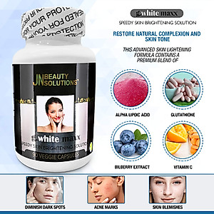 Skin BRIGHTENING Supplement G.White MAXX, Increase The Immune System, Boost Anti-Oxidants and Complexion Lightening Skincare with Glutathione, Vitamin C and European Bilberry Extract.