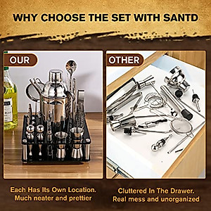 KINGROW Mixology Cocktail Shaker Set - Complete 29-Piece Bartender Kit and Bar Tools with Acrylic Rotating Stand, Professional Bar Set for Drink Mixing, Home, Bar, Party (Sliver)