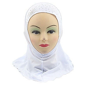 Cogongrass Girls Kids Muslim Hijab Islamic Scarf Shawls Simple Style Polyester about 45cm for 3 to 8 years old Girls US Stock, White, 45cm/18 inches