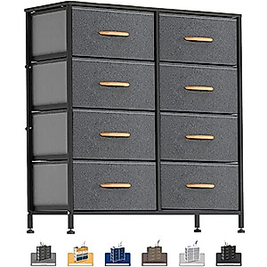 WAYTRIM Dresser for Bedroom, 8 Drawer Storage Organizer Tall Wide Dresser, for Closet, Living Room, Hallway, Dormitory, Sturdy Steel Frame, Wooden Top (Light Grey)