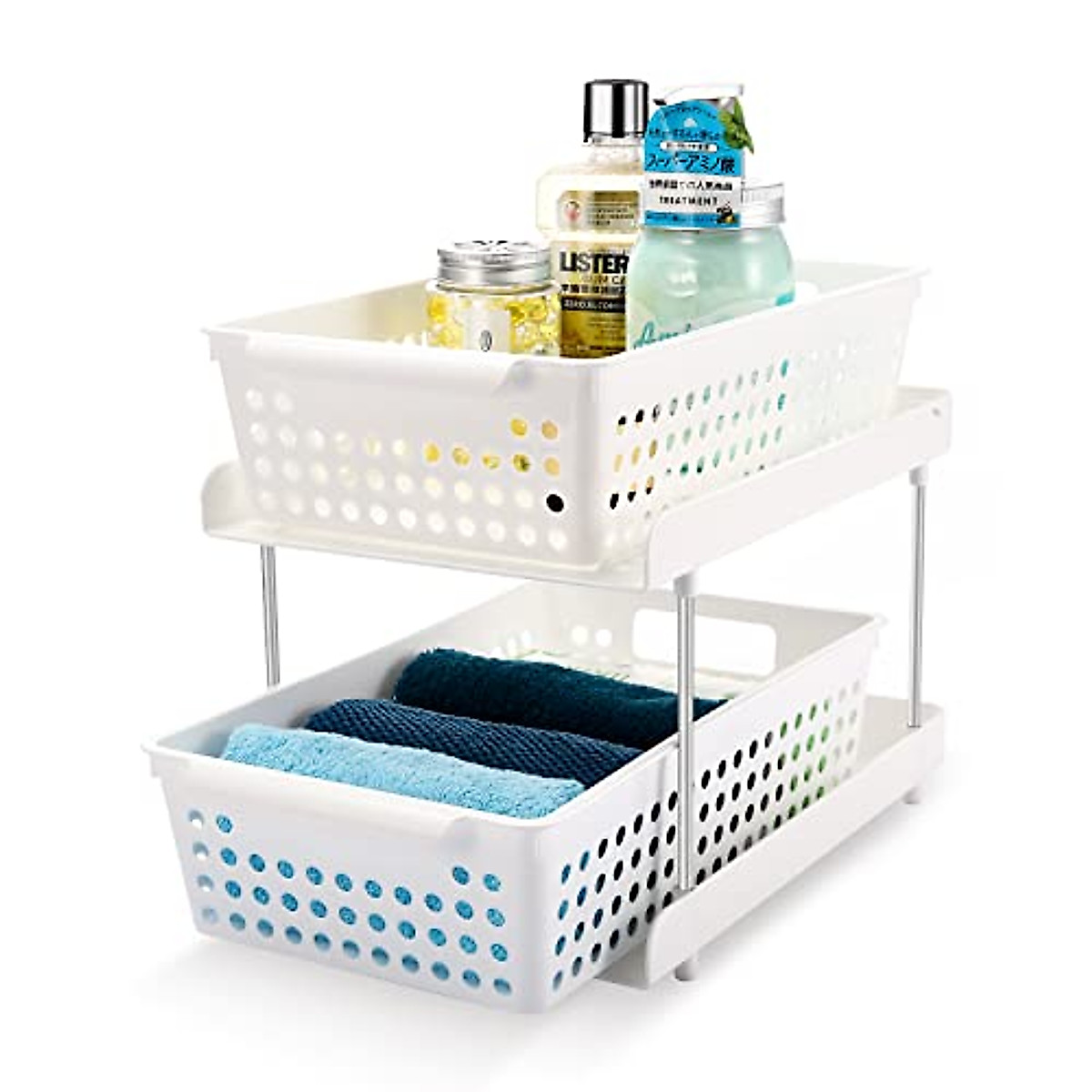 Aupmeka Kitchen Organizer 2 Tier Under Sink Storage and Organizer for Pantry, Cabinet, Cupboard, Fridge- Bathroom Sink Pull-Out Drawer Organizer