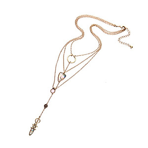 Exquisite Sequins Multilayer Pendant Necklace Multi-layer Bar Pendant Necklace Long Choker Necklace for Women Lady Girl （5）