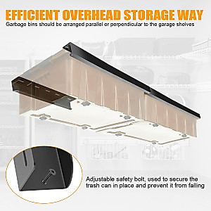 GLOBLED Overhead Garage Storage Rack, Ceiling Garage Storage Bracket, Heavy Duty Ceiling Storage Racks for Garages, Sheds, Storerooms, Adjustable Width and Orientation(Black,1 Bin)