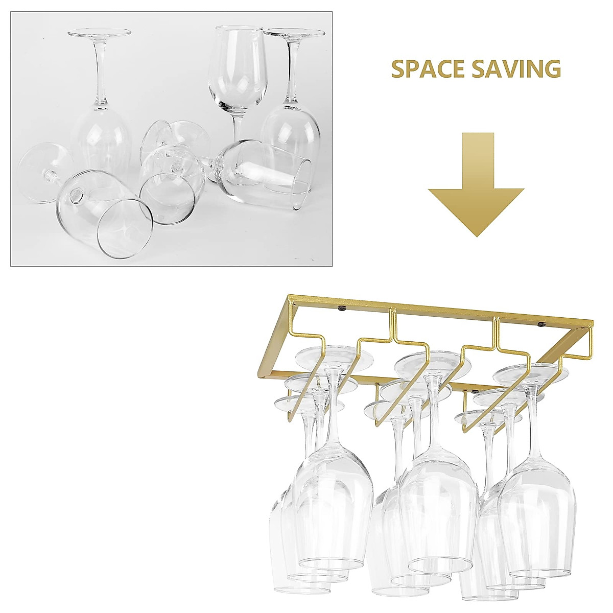 BekoFeeno Wine Glass Rack, Under Cabinet Stemware Rack Wine Glass Holder Wine Glass Storage Hanger Metal Rack Storage Organizer for Kitchen Cabinet Bar