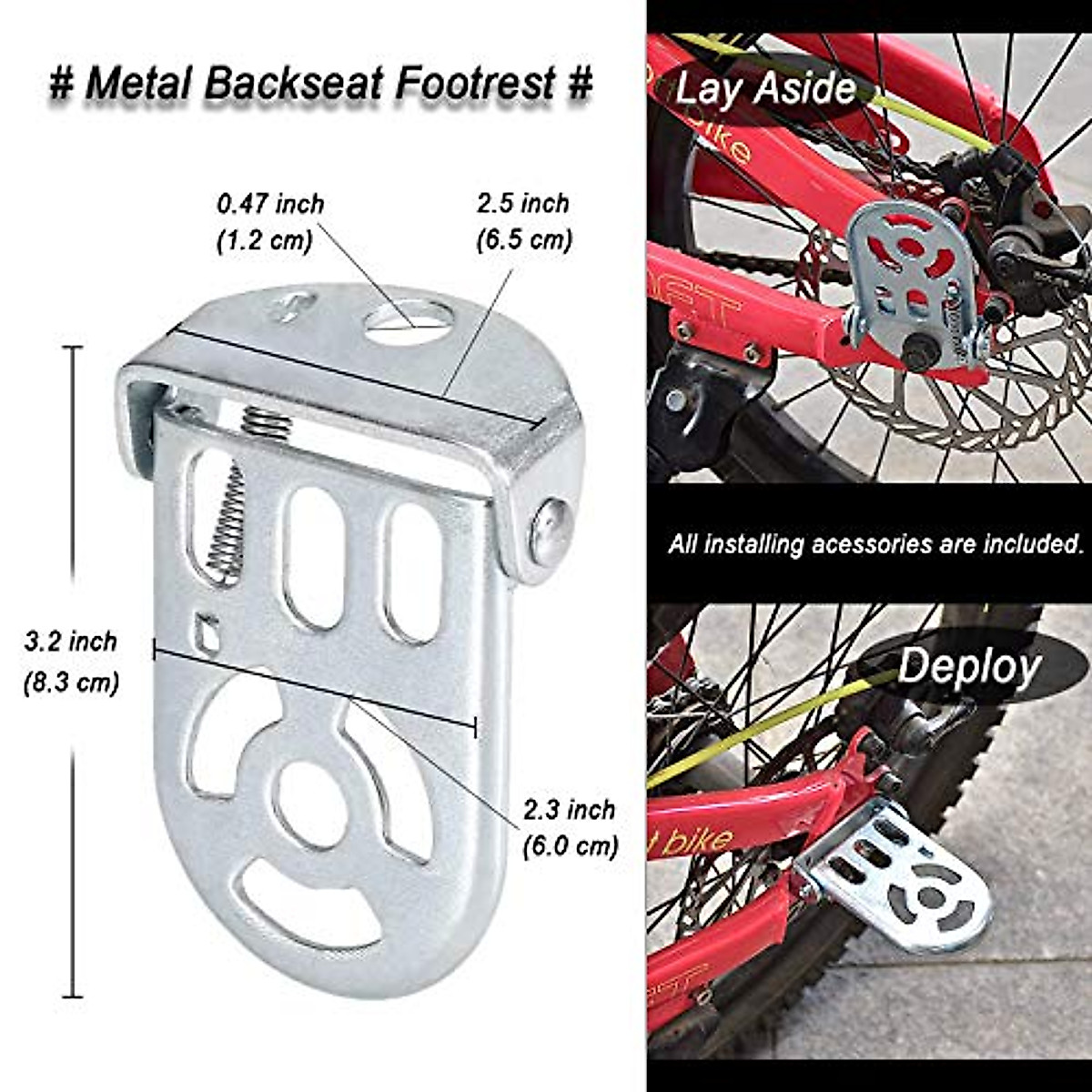 CenterZ Bike Rear Seat Cushion with Safety Backrest + Backseat Armrest Handrail + Foldable Hidden Bicycle Footrests + Handlebar Bell (Universal Cycling Kit with Installing Repairing Tools Set), Black