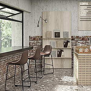 Rfiver Pu Faux Leather Bar Stools Set of 2, Industrial Pub Barstools with Back and Footrest, Modern Armless Bar Height Stool Chairs, Brown