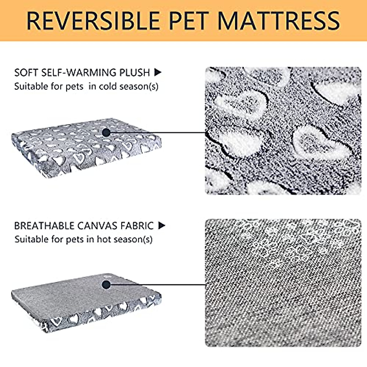VANKEAN Dog Crate Mat Reversible Cool and Warm, Stylish Dog Bed for Crate with Waterproof Inner Linings and Removable Machine Washable Cover, Firm Support Dog Pad for Small to XX-Large Dogs, Grey