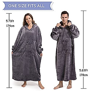 FUSSEDA Oversized Wearable Blanket Sweatshirt, Super Thick Warm Fleece Cozy Sherpa Hooded with Pockets and Sleeves Snuggie Gift for Women and Men