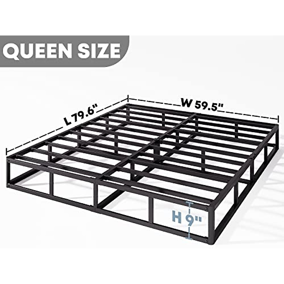 RLDVAY Box-Spring-Queen, 9 inch Metal Queen Box Spring Only, Heavy Duty Queen Size Box Spring with Fabric Cover, Easy Assembly, Non Slip, Noise Free