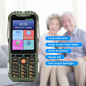 GOWENIC Rugged Senior Cellphone, 4G 4in Touch Screen, Large Button, 18000mAh Battery, LED Flashlight, Loud Sound, Quick Dial Phone,7.0, Extended Standby Time (Green)