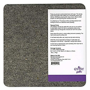Gypsy Quilter Felted Wool Pressing Mat 8.5"x8.5"x0.5", Made in USA
