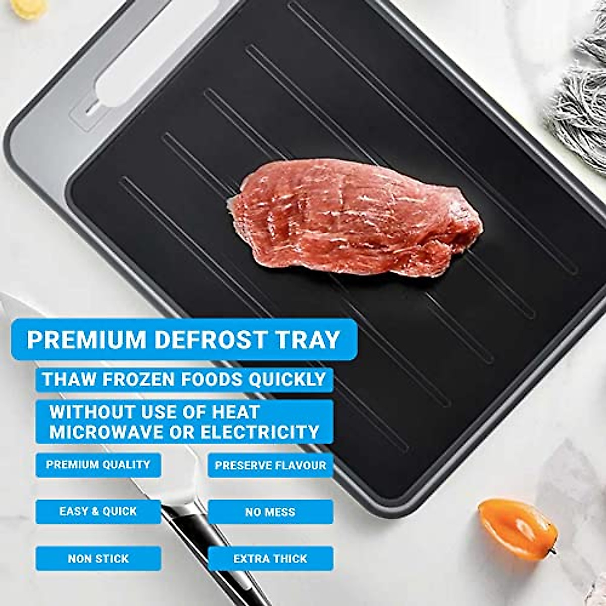4 in 1 Defrosting Tray for Frozen Meats, Meat Defroster with Stainless Steel Finger Guard Included, Aluminum Meat Thawing Board, Thawing Tray for Frozen Meats, Thawing Tray, Thawing Plate