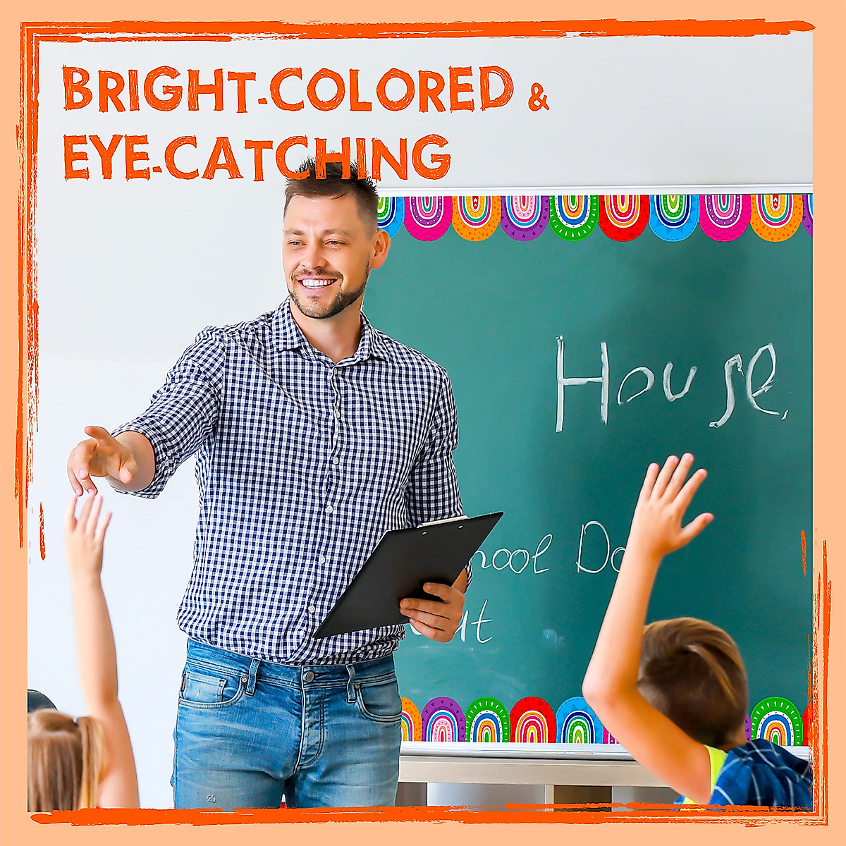 60 Feet Bulletin Board Borders, Colorful Rainbow Die-Cut Rolled Border Trim Decoration Borders for School, Classroom, Offices Walls, Desks, Windows, Doors, Lockers