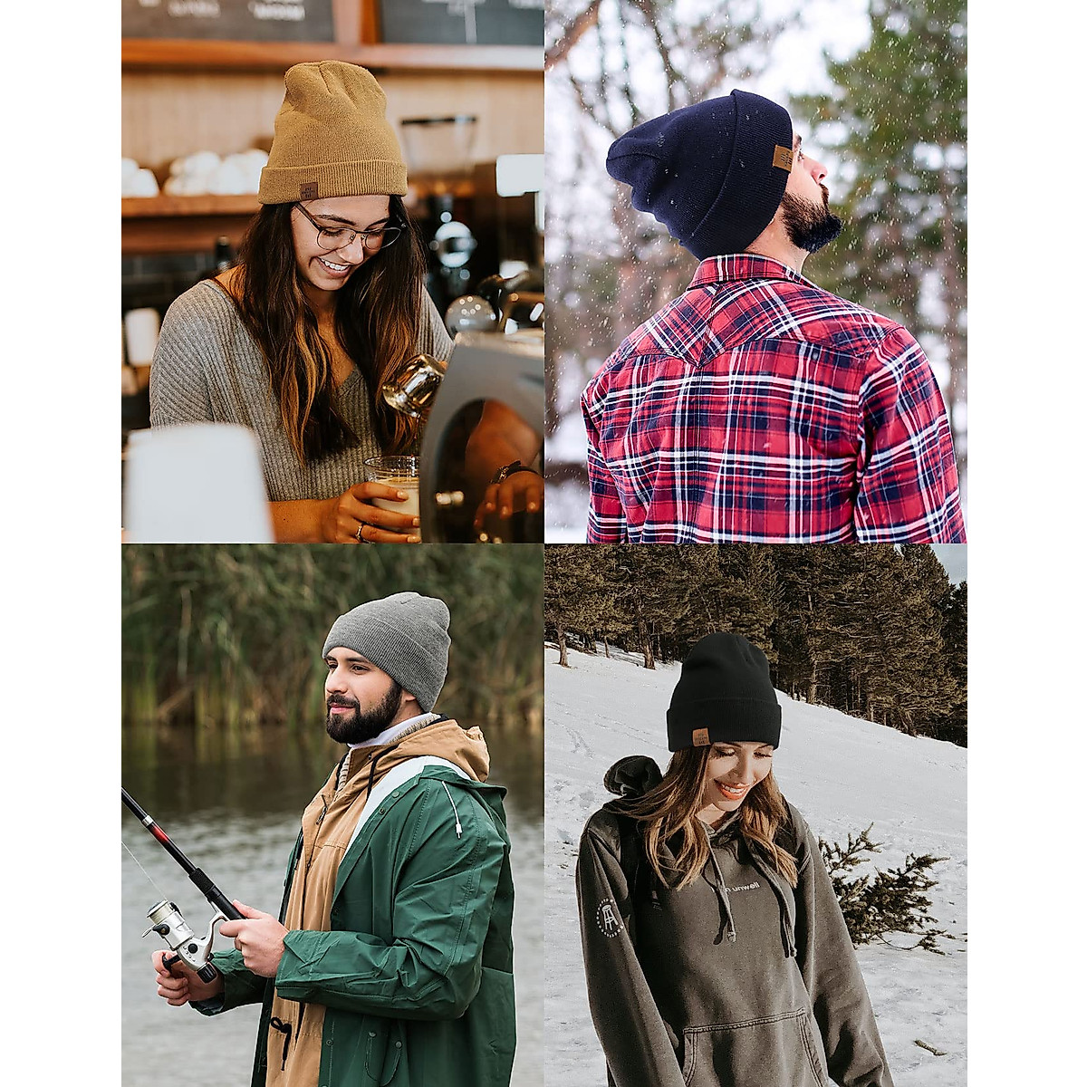 Winter Beanie Acrylic Winter Hats for Women Men Soft Warm Unisex Cuffed Beanie (Black)