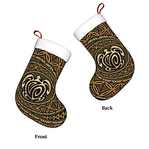 JEKYDOSD Hawaiian Tapa Honu Turtle Print Christmas Stocking,for Family Holiday Xmas Party Decorations