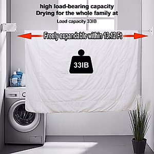 Tekeviss Retractable Clothesline,Portable Heavy Duty Indoor and Outdoor,13.12 Ft Composite TPU Material with 34 Windproof Hanging Holes Prevents Clothes from Gathering and Sagging,Easy to Install