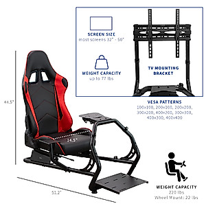 VIVO Racing Simulator Cockpit with TV Mount, Wheel Stand, Gear Mount, Chair and Frame Only, Fits Logitech, Thrustmaster, Fanatec, Compatible with Xbox One, PlayStation, VESA 400x400, STAND-KIT-RACE1B