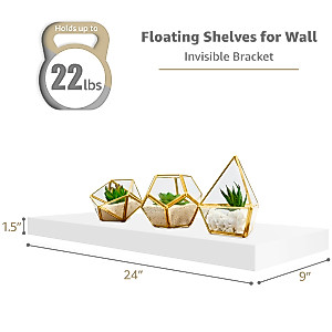 Sorbus Floating Shelf Large 24 x 9 - Hanging Wall Shelves Decoration — Perfect Trophy Display, Photo Frames — Extra Long 24 Inch (White)
