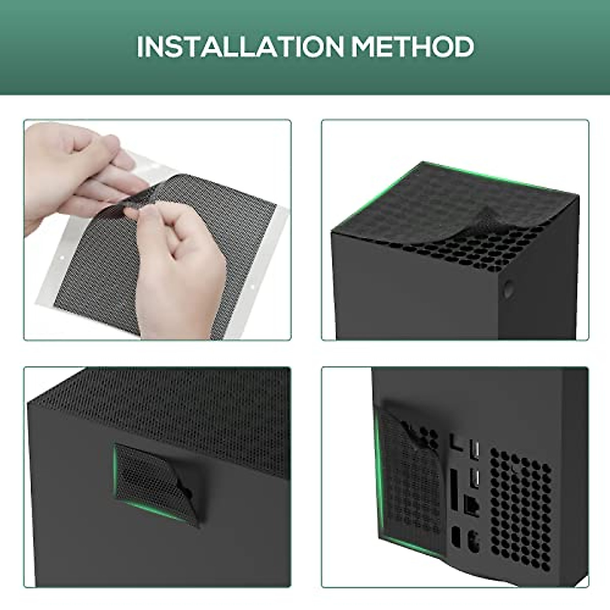 FASTSNAIL Dust Proof Cover for Xbox Series X, Dust Filter Cover Kit Compatiable with Xbox Series X, Include 2 Pack PVC Mesh Filter Cover and 4 Rubber Thumb Grip Cover