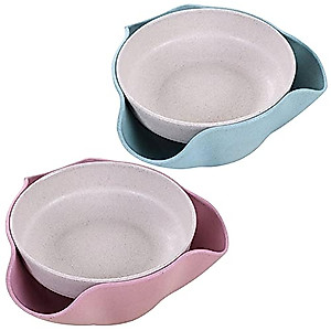 ZUYYON 2 Pack Double Dish Bowl Snack Serving Bowl with Seeds Shell Storage, Wheat Straw Snack Serving Dish for Peanuts Pistachios Cherries Edamame Fruits Candy