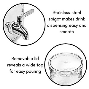 BirdRock Home 1.5 Gallon Hammered Glass Beverage Dispenser with Lid - Stainless Steel Spigot - Decorative Round Jar for Drinks - Lemonade Sangria Tea Water Drink Jar Jug - Home Parties