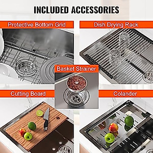 VEVOR Kitchen Sink, 304 Stainless Steel Drop-In Sinks, Undermount Single Bowl Basin with Ledge and Accessories, Household Dishwasher Sinks for Workstation, RV, Prep Kitchen, and Bar Sink, 32 inch