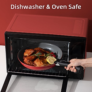 Flamingpan 6 Pieces Detachable Pots and Pans Set and Nonstick Cookware Set with Removable Handle, Dishwasher & Oven Safe, Suitable for All Stovetops (Red)