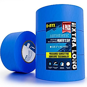 D-NYX 4 Pack Professional Painters Tape 2 inch x 60 Yards | Sharp Edge Line Technology | Residue-Free Multi-Surface Blue Painter Tape | Paper Masking Paint Tape for Wall Art Renovation (240 Total Yd)