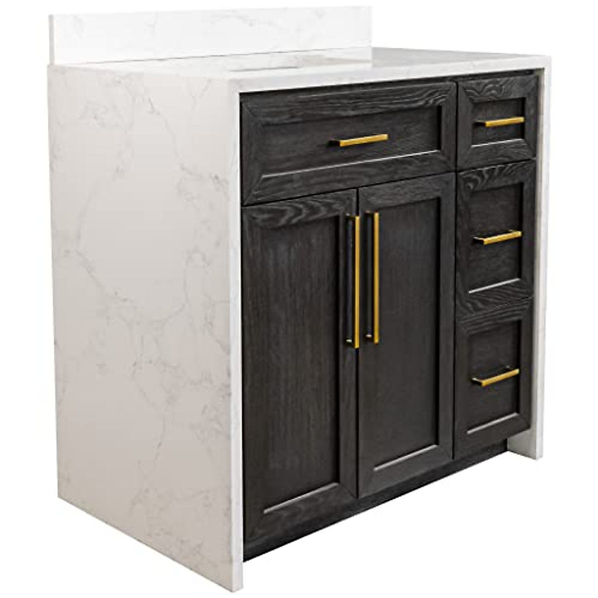 Palisade 36-inch Bathroom Vanity (Engineered Marble/Dark Oak): Includes Dark Oak Cabinet with Engineered Marble Waterfall Countertop and White Ceramic Sink