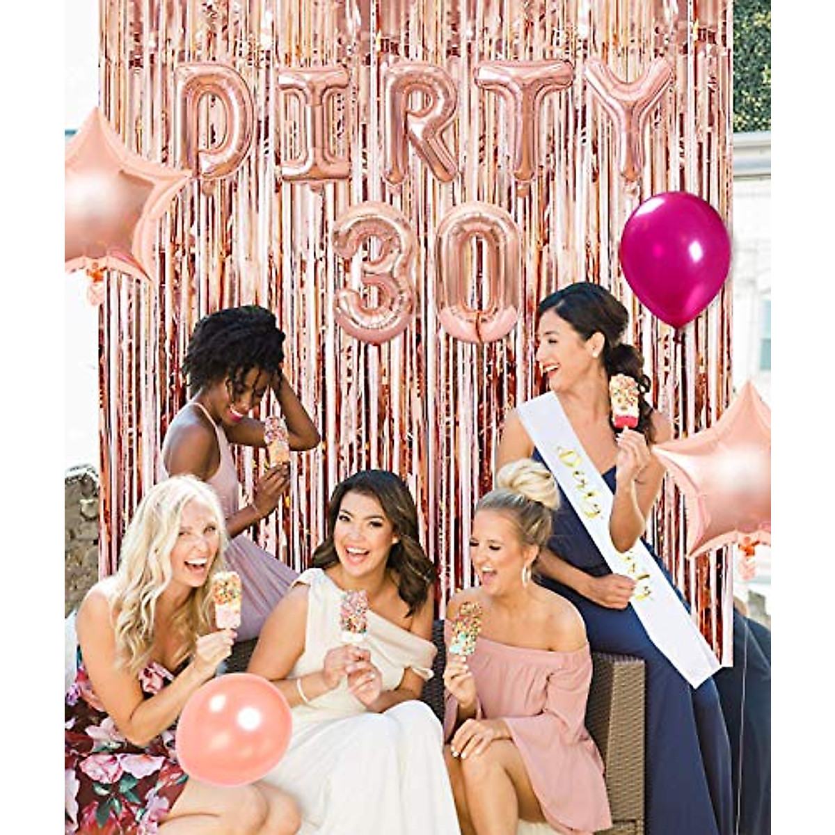 30th Birthday Decorations for Women Rose Gold Dirty 30 Balloons Dirty Thirty Sash for Her 30 Years Old Party Supplies