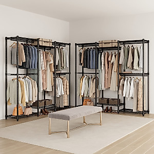 Tophorse T3 Portable Closet Clothes Rack, Heavy Duty Clothing Rack with 5 Hang Rods & 7 Shelves, Adjustable Closet Organizers and Storage Wardrobe, 75.2" W x 15.7”D x 76.4”H, Max Load 850LBS