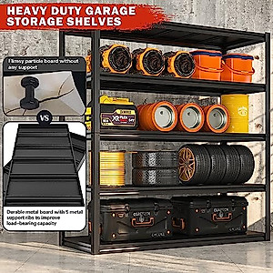 REIBII 48" Wide Garage Shelving Heavy Duty 72"H Garage Storage Shelves 2750LBS Heavy Duty Shelving Adjustable 5 Tier Metal Shelving for Garage Storage Shelving Industrial Shelving Storage Rack, Black