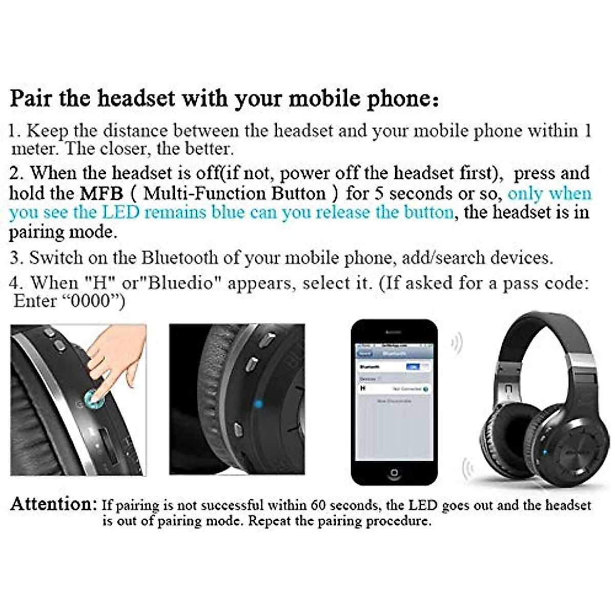 Bluedio V5.0 Bluetooth Headphones Over Ear, Wireless Bluetooth On-Ear Stereo Earphones Noise Cancelling, Soft Memory-Protein Earmuffs, w/Mic (Black)