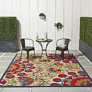 Nourison Aloha Indoor/Outdoor Red/Multi 7'10" x 10'6" Area -Rug, Easy -Cleaning, Non Shedding, Bed Room, Living Room, Dining Room, Deck, Backyard, Patio (8x11)