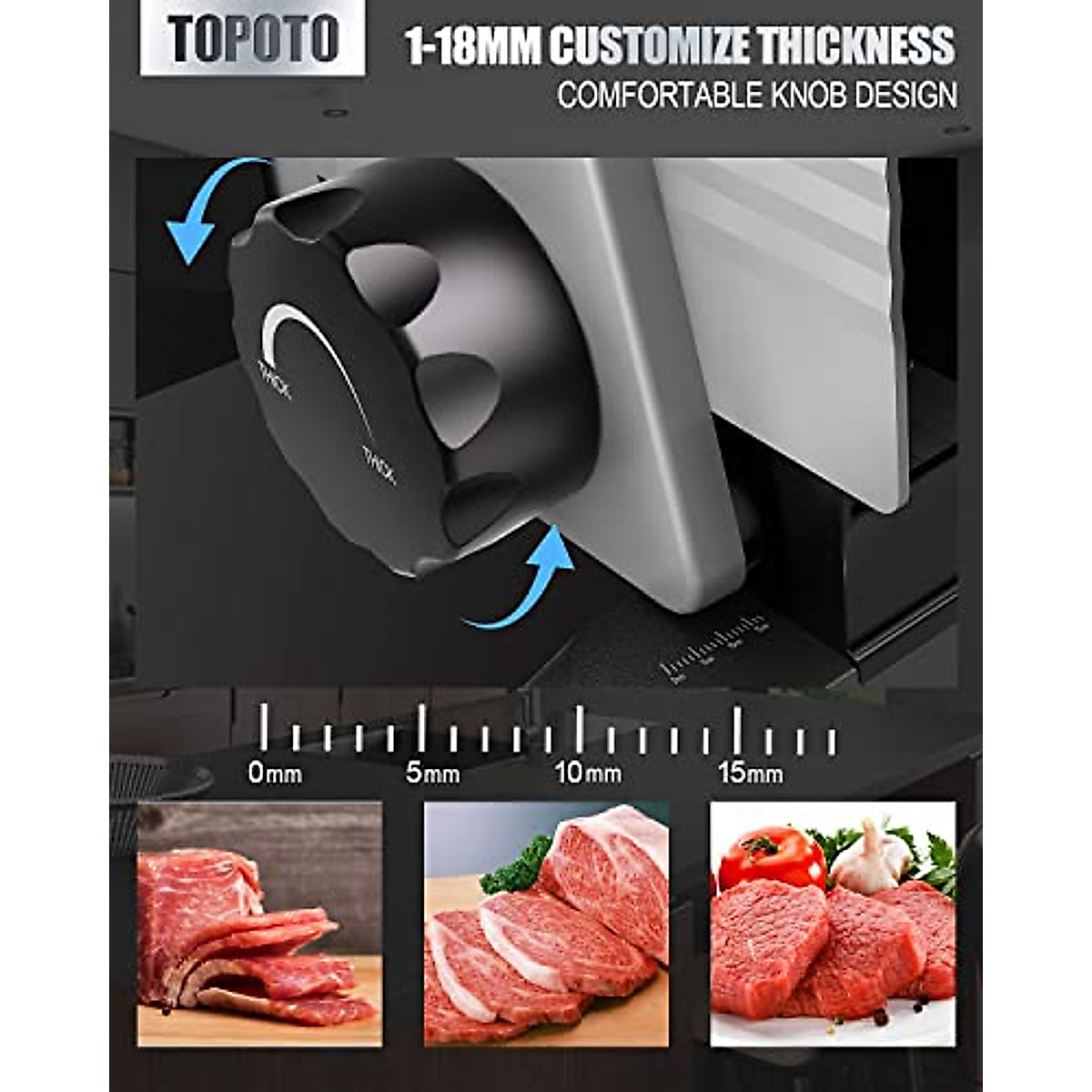 Meat Slicer for Home TOPOTO 200W Electric Deli Food Slicer with 2 7.5" Stainless Steel Blades Child Lock Protection Adjustable Thickness Slicers Machine for Meat Cheese Bread Vegetable Easy to Clean