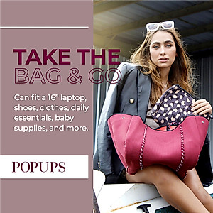 POPUPS Neoprene Large Tote Bags, Berry - Lightweight and Water-Resistant Neoprene Bag