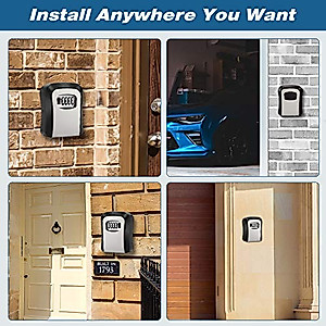 Key Lock Box, Combination Lock Box Wall Mounted Waterproof Key Storage Lock Box for Outdoor & Indoor 5 Keys Capacity Re-Settable Code