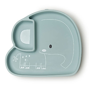 Loulou Lollipop Toddler Silicone Suction Snack Plate, Learning Fork and Spoon Set (Elephant)