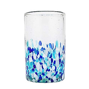 Amici Home Bahia Highball Glass | Set of 6 | Authentic Mexican Handmade Glassware | Blue and White Ombre | Bar Glasses for Mojito, Whiskey, and Cocktails | 16 Oz
