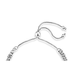 Miabella Italian 925 Sterling Silver 4mm Byzantine Adjustable Bolo Link Chain Bracelet for Women Handmade in Italy (sterling silver)