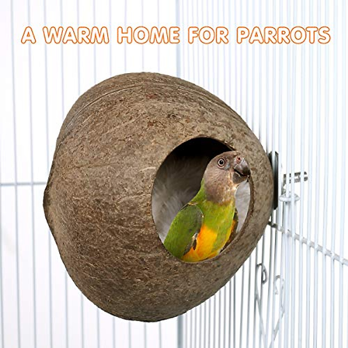 balacoo Coconut Shell Birds Nest- Natural Coconut Shell Bird Nest Keep Warm House Hut Cage for Pet Parrot Budgies Parakeet