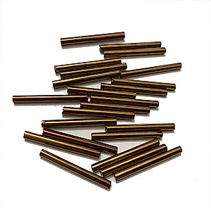 Teekos 25mm Long 50pcs Czech Glass Bugle Beads Line Tube Loose Seed Briolette Sewing Spacers Tassel Necklace Jewelry Bracelet Dress DIY - (Color: Gold)