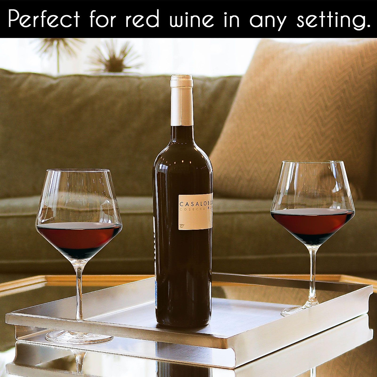 Mainstream Source Red Wine Glasses, Modern Renaissance Collection – Contemporary European Style Crystal Wine Glasses with Long Stems, Lead-Free (23.5 oz, Set of 4)