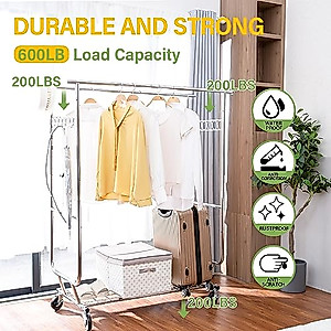 BIEAMA Clothing Garment Rack, Capacity 600 lbs Double Rod, Heavy Duty Coat Rack, Chrome - Upgrade